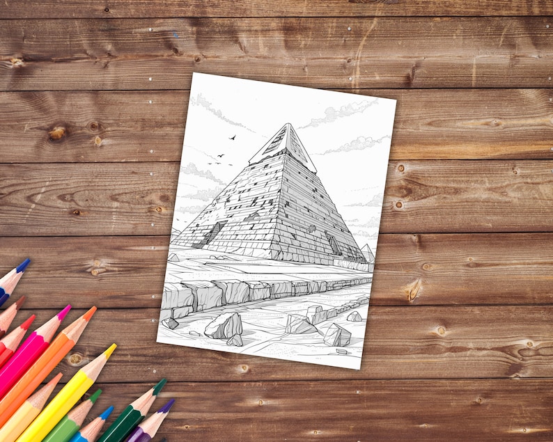 30 Ancient Egypt Coloring Book, Grayscale Pyramids Coloring Pages for ...