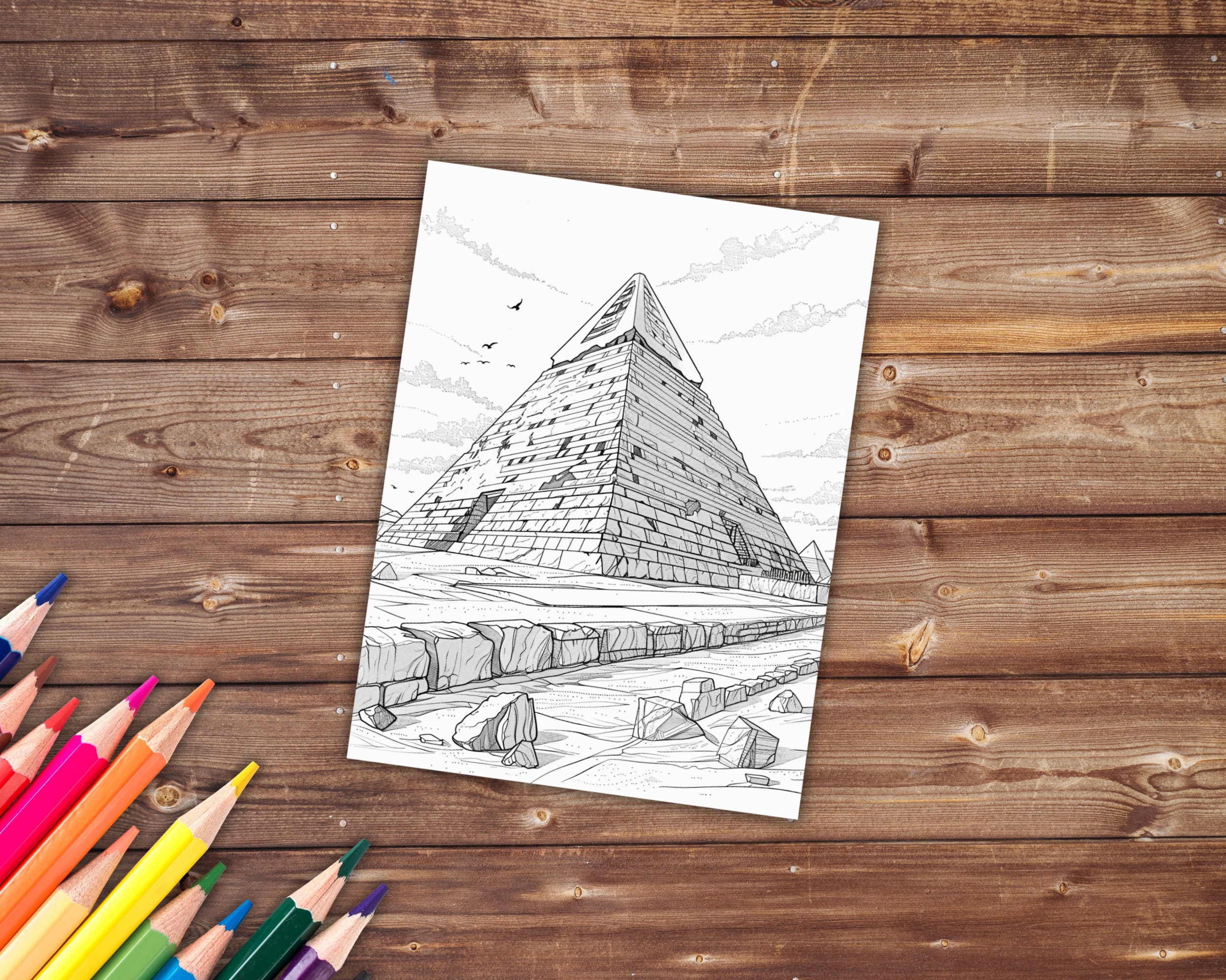30 Ancient Egypt Coloring Book, Grayscale Pyramids Coloring Pages for ...