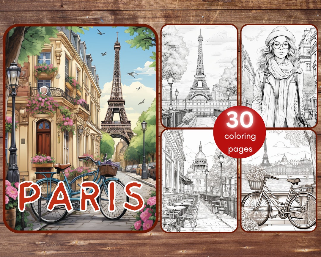 30 Paris Coloring Book, Grayscale Coloring Book for Adults, Travel ...