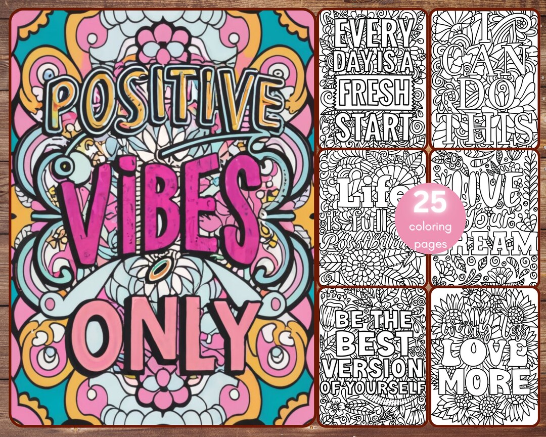 25 Positive Affirmations Coloring Book, Motivational Printable Floral ...
