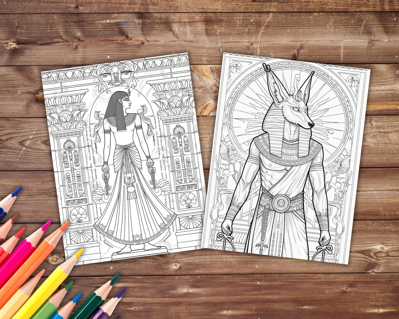 30 Ancient Egypt Coloring Book, Grayscale Pyramids Coloring Pages for ...