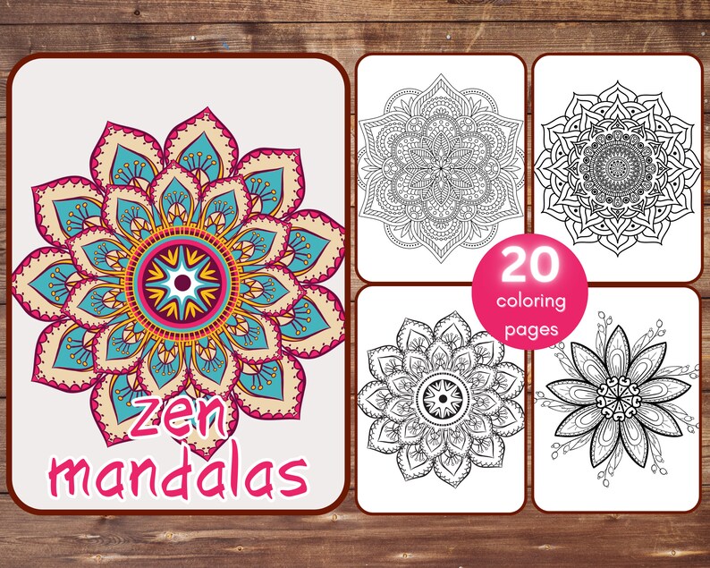 20 Zen Mandalas Coloring Book, Printable Mandala Coloring for Stress ...