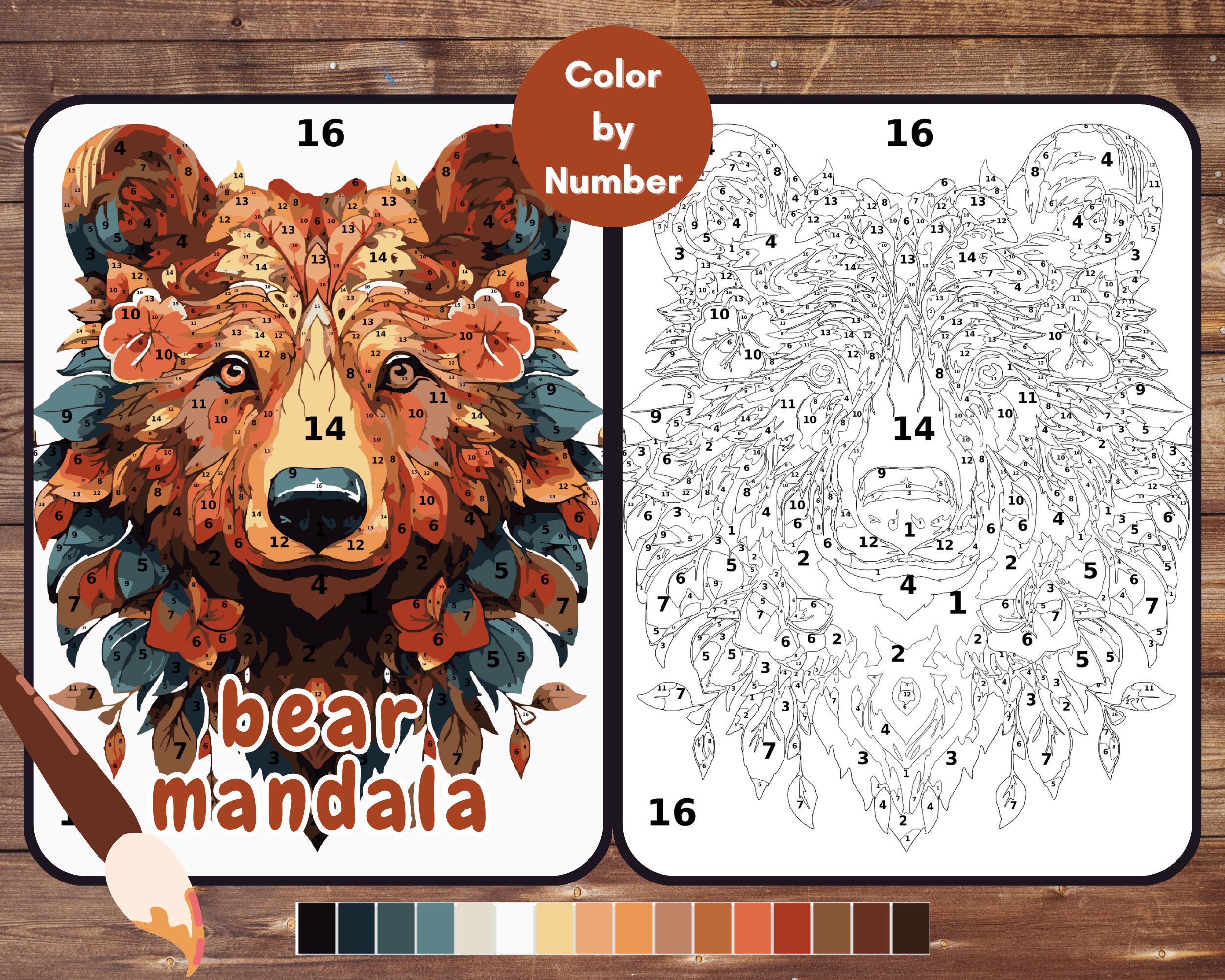 Bear Mandala Paint by Number, Color by Number for Adult, Printable ...