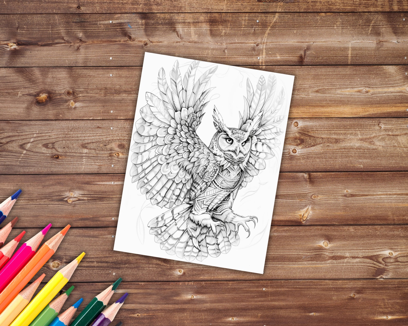 30 Native American Animals Coloring Book, Grayscale Fantasy Animals ...