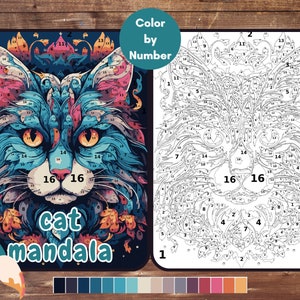 Cat Mandala Paint by Number, Color by Number for Adult, Printable ...