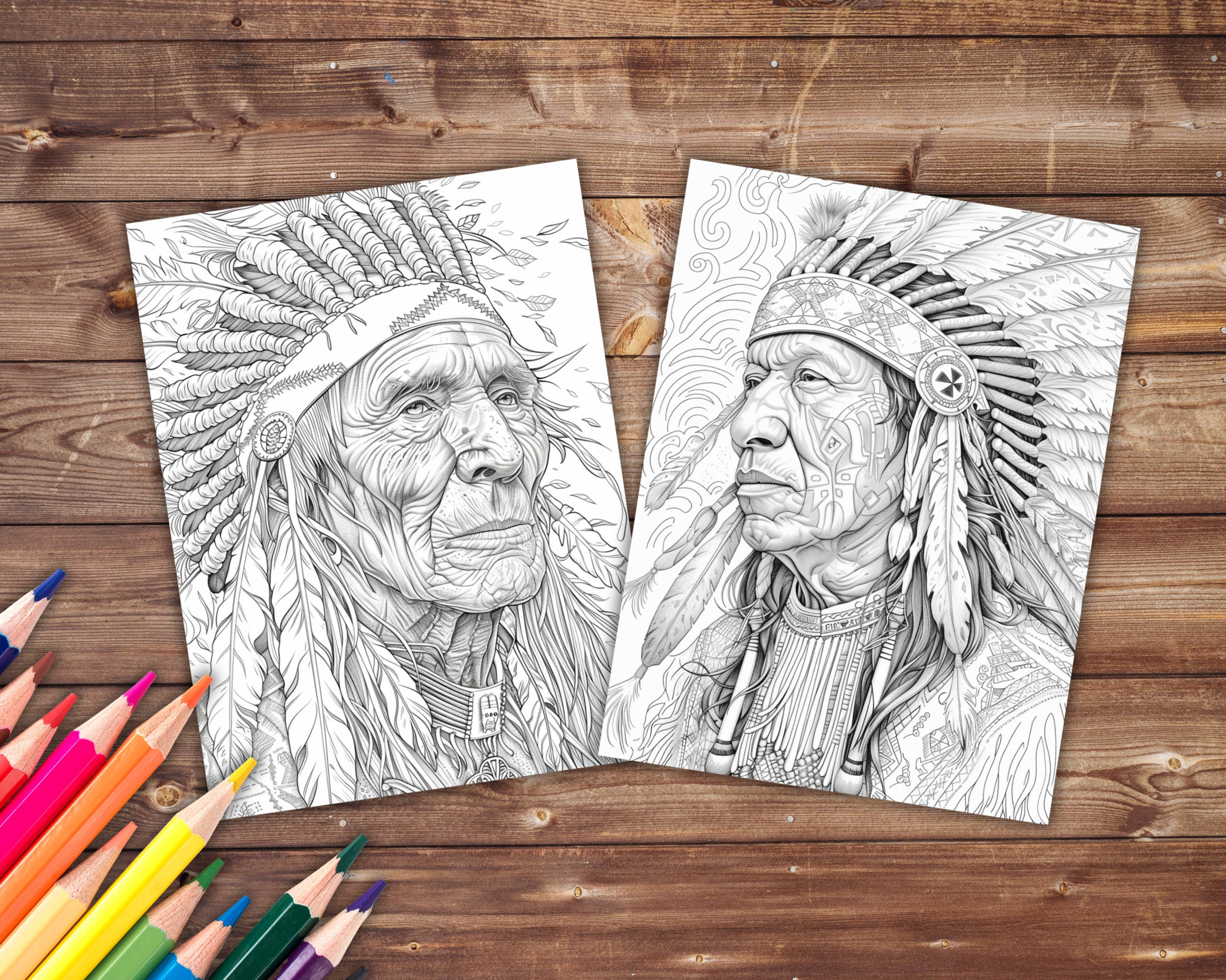 145 Native American Bundle Coloring Book, Grayscale Native American ...