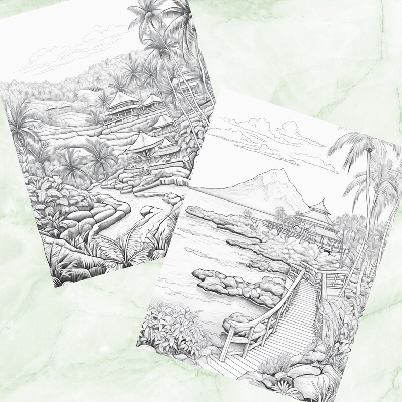 30 Bali Coloring Book, Grayscale Travel Destinations Coloring for ...