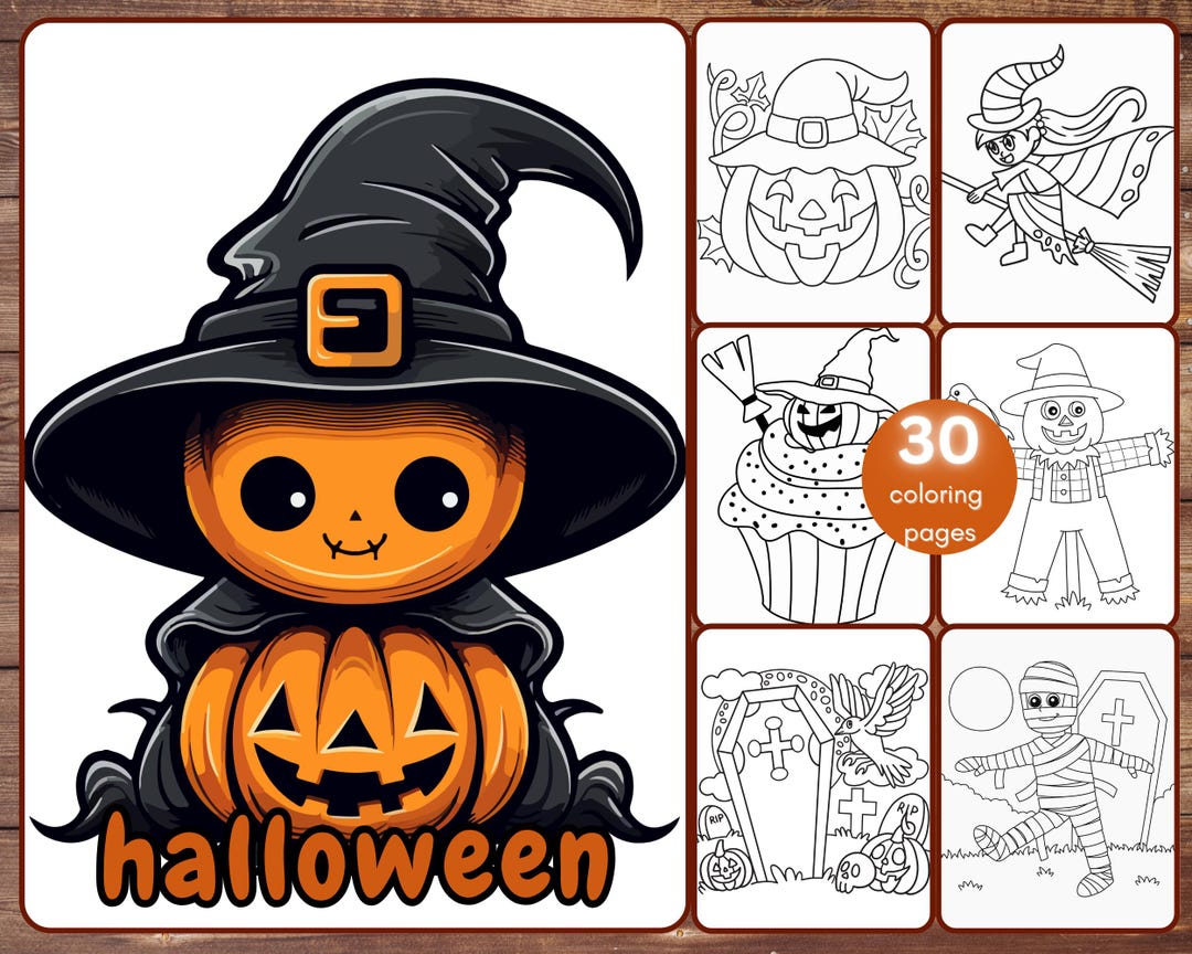 30 Halloween Coloring Book, Simple Halloween Coloring Pages for Adults ...