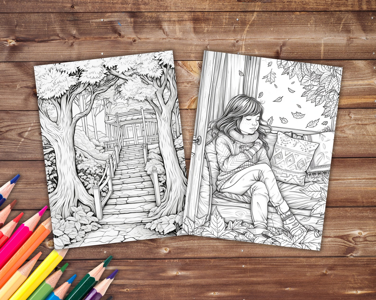 120 4 Seasons Bundle Coloring Book, Grayscale Winter Spring Summer ...