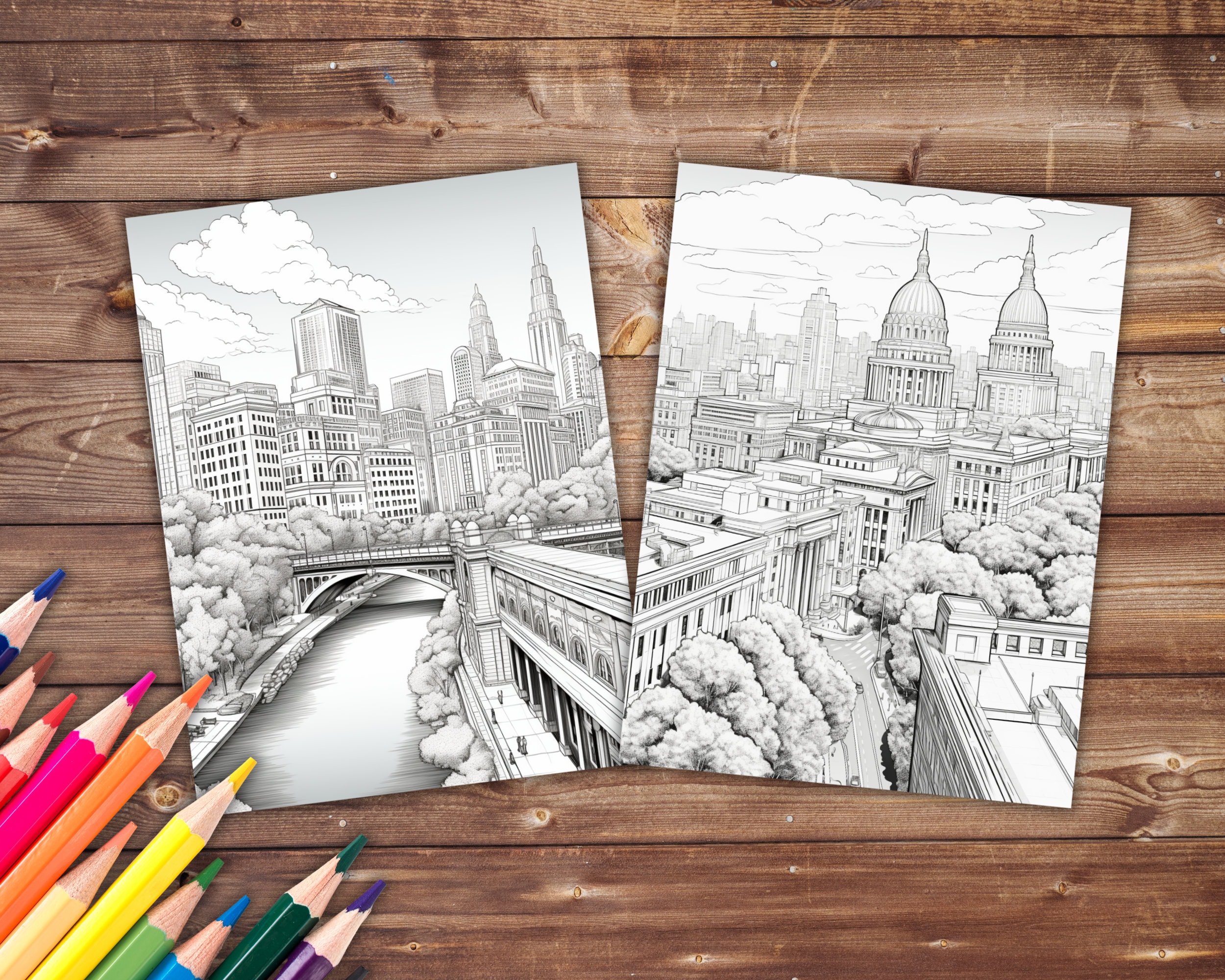 50 New York Coloring Book, Grayscale Big Apple Coloring Pages for ...