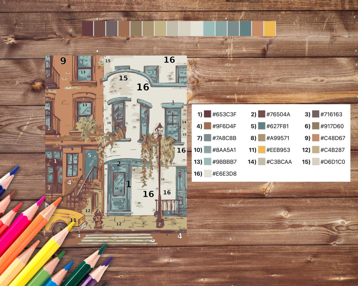 Bohemian East Village Color by Number for Adults, Brooklyn Cityscape ...