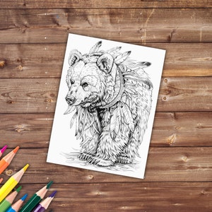 30 Native American Animals Coloring Book, Grayscale Fantasy Animals ...