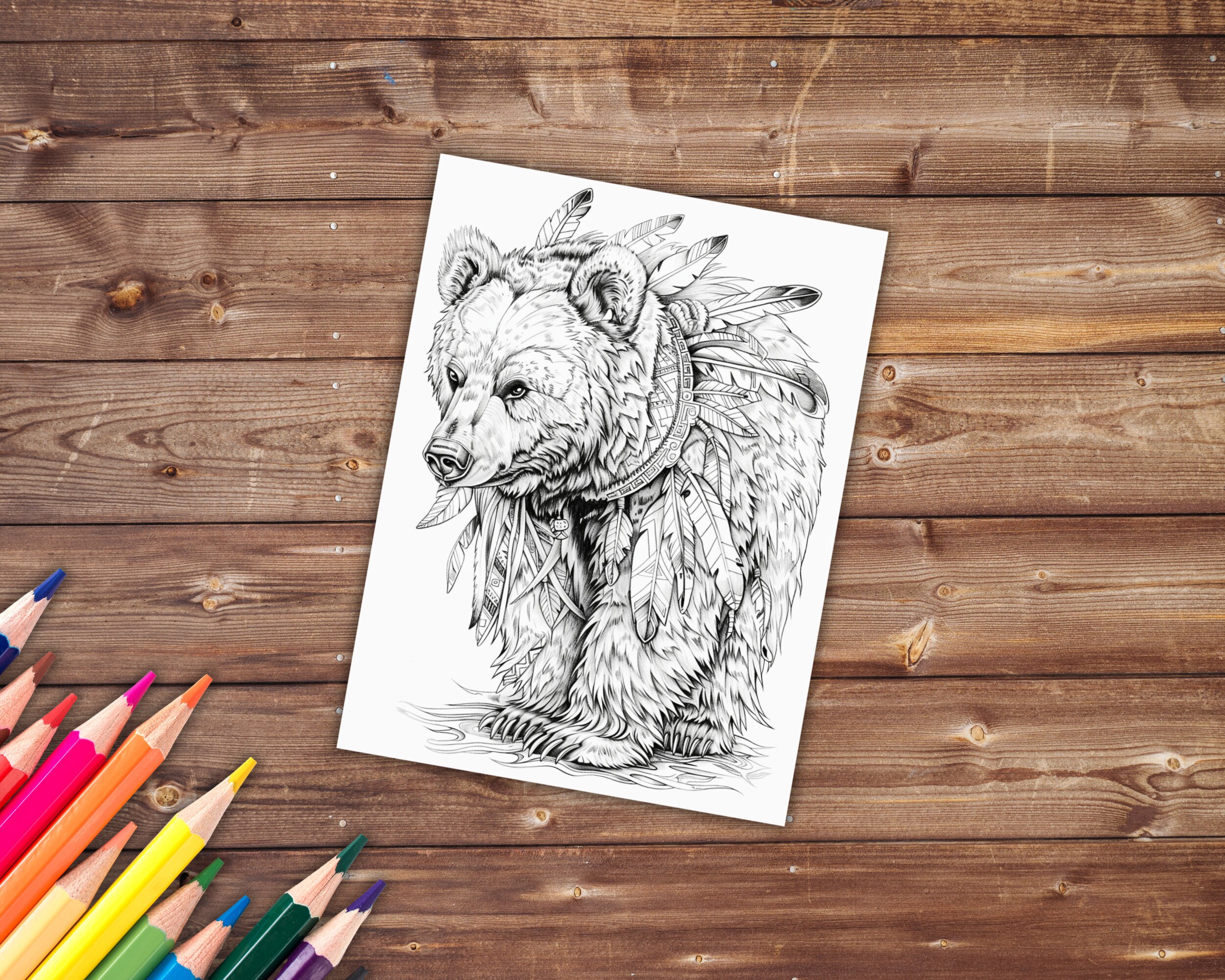 30 Native American Animals Coloring Book, Grayscale Fantasy Animals ...