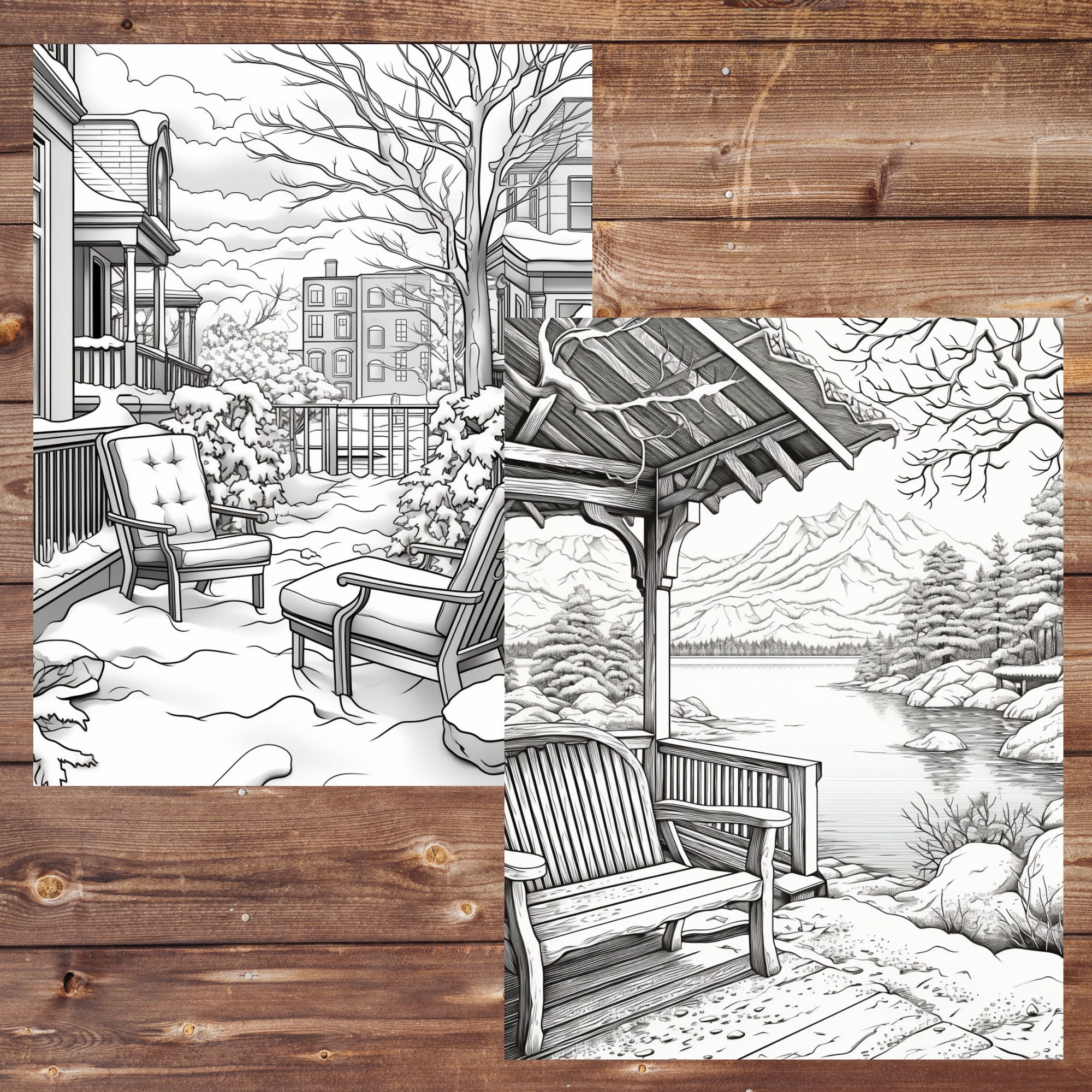 30 Winter Wonderland Coloring Book, Grayscale Printable PDF Winter ...