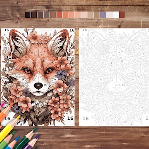 Color by Number for Adult, Fox Paint by Number, Printable Coloring ...