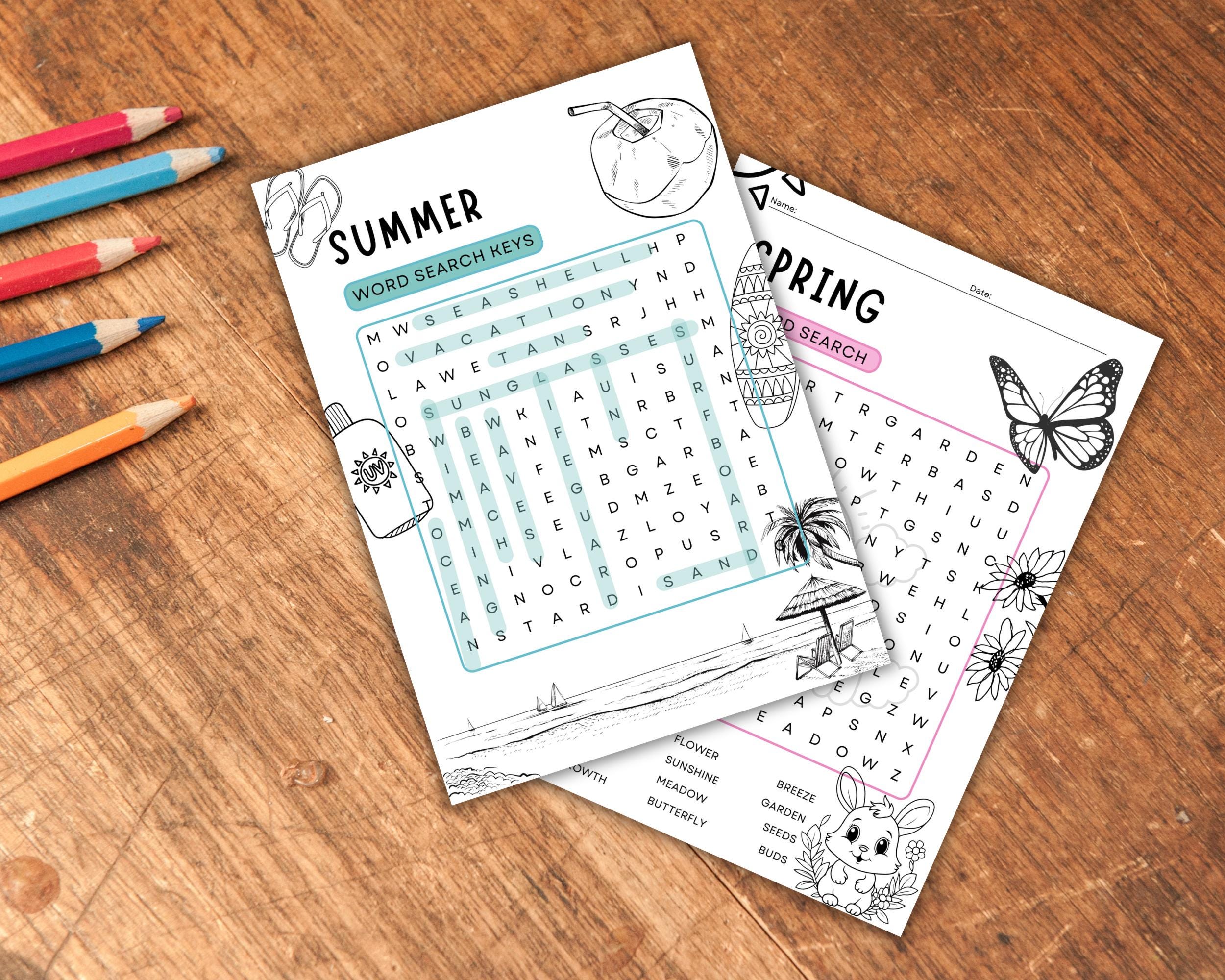4 Colorable Seasons Word Search Puzzle, Printable Season Puzzle, Easy ...