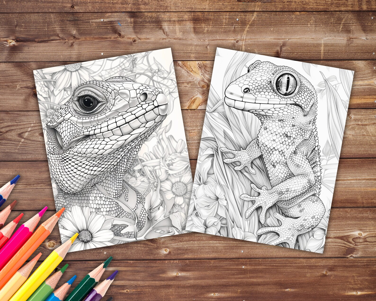 32 Reptiles Coloring Pages, Grayscale Lizards Snakes Geckos Coloring ...