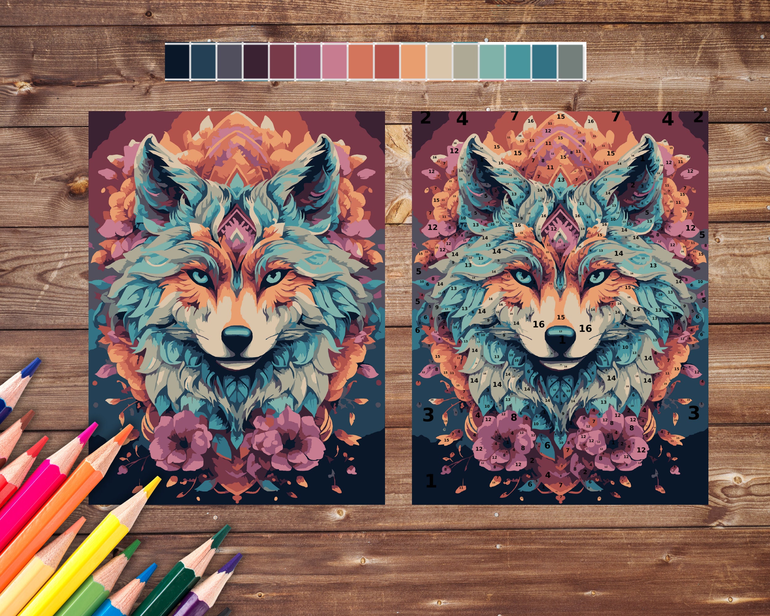 Color by Number for Adult, Fox Mandala Paint by Number, Printable ...