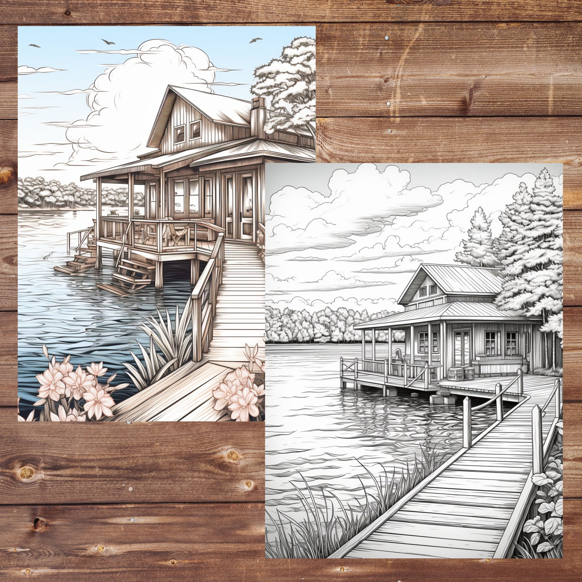 30 Lake Houses Coloring Book Printable Dream House Coloring - Etsy
