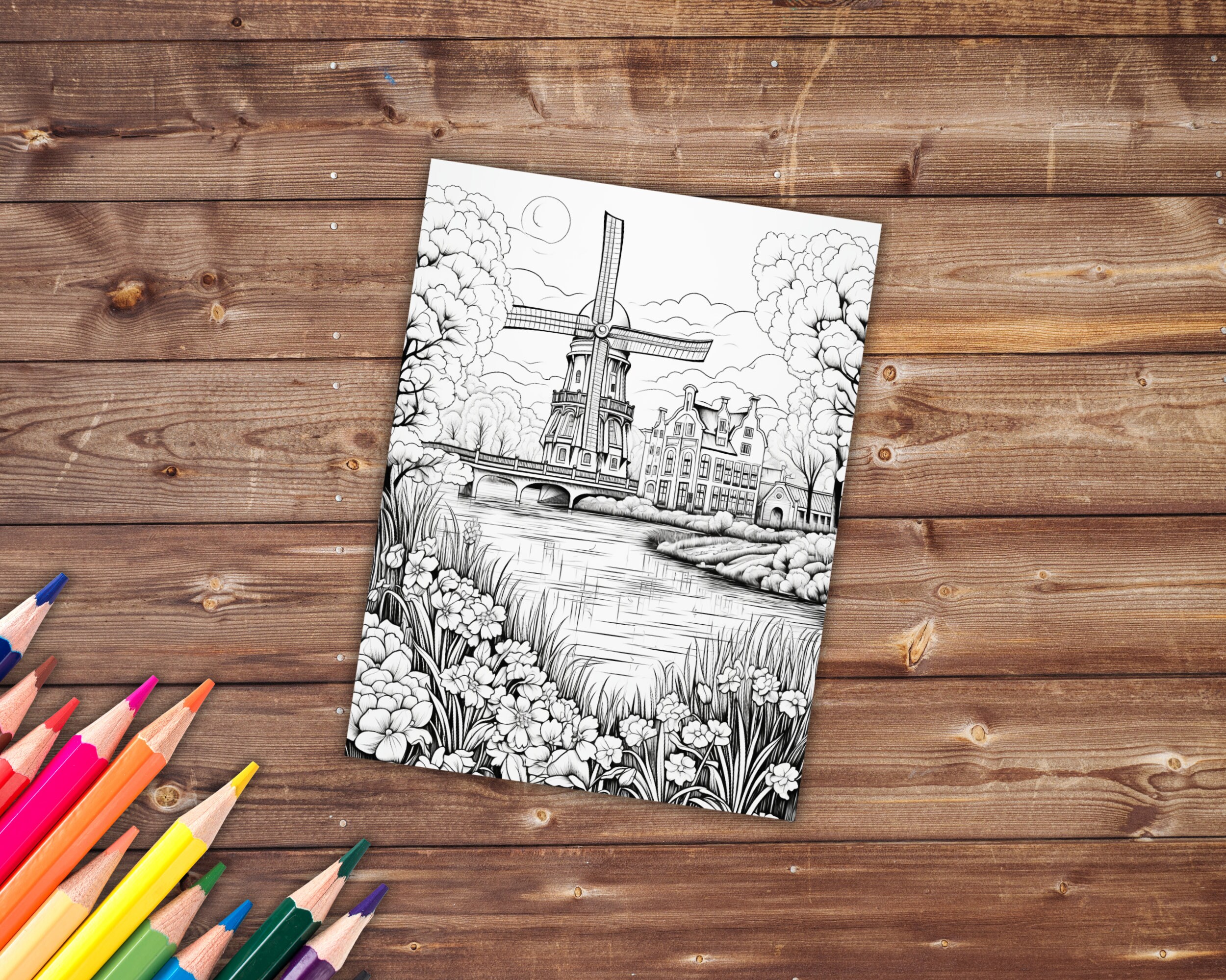 30 Amsterdam Coloring Book, Grayscale Netherlands Coloring Pages for ...