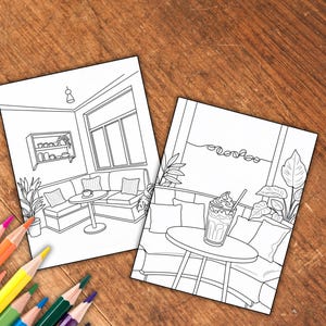 30 Cozy Coffee Shops Coloring Book, Easy Cafe Coloring Pages for Adults ...