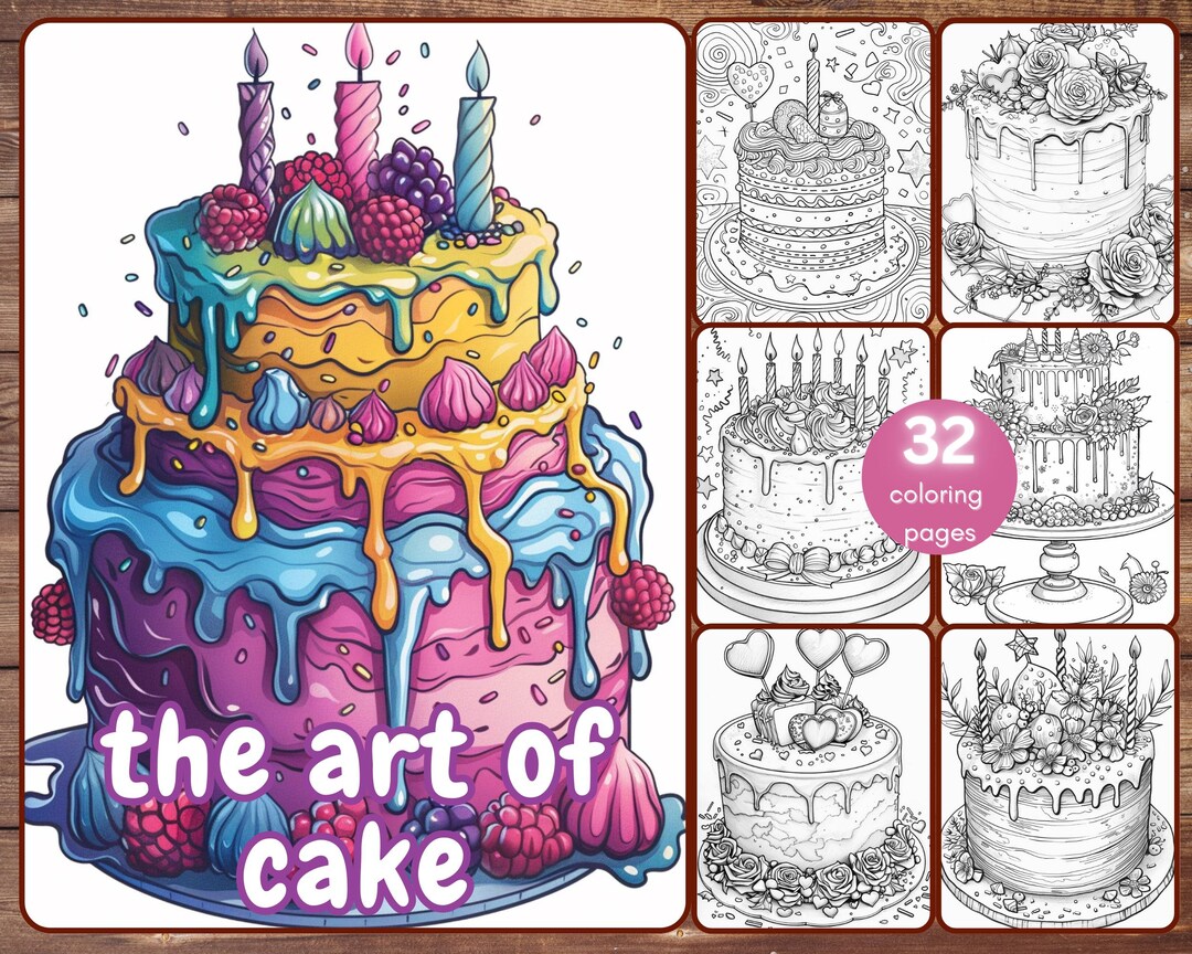 32 Cake Decorations Coloring Book, Grayscale the Art of Cake Coloring ...