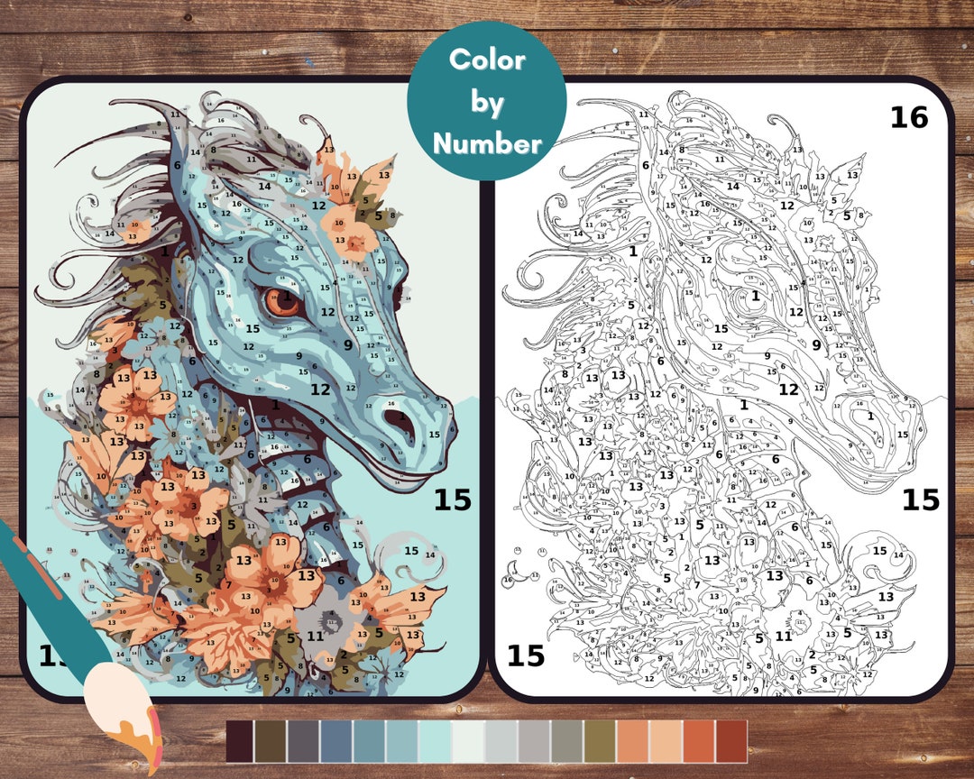 Seahorse Paint by Number, Sea Animals and Flowers Color by Number for ...