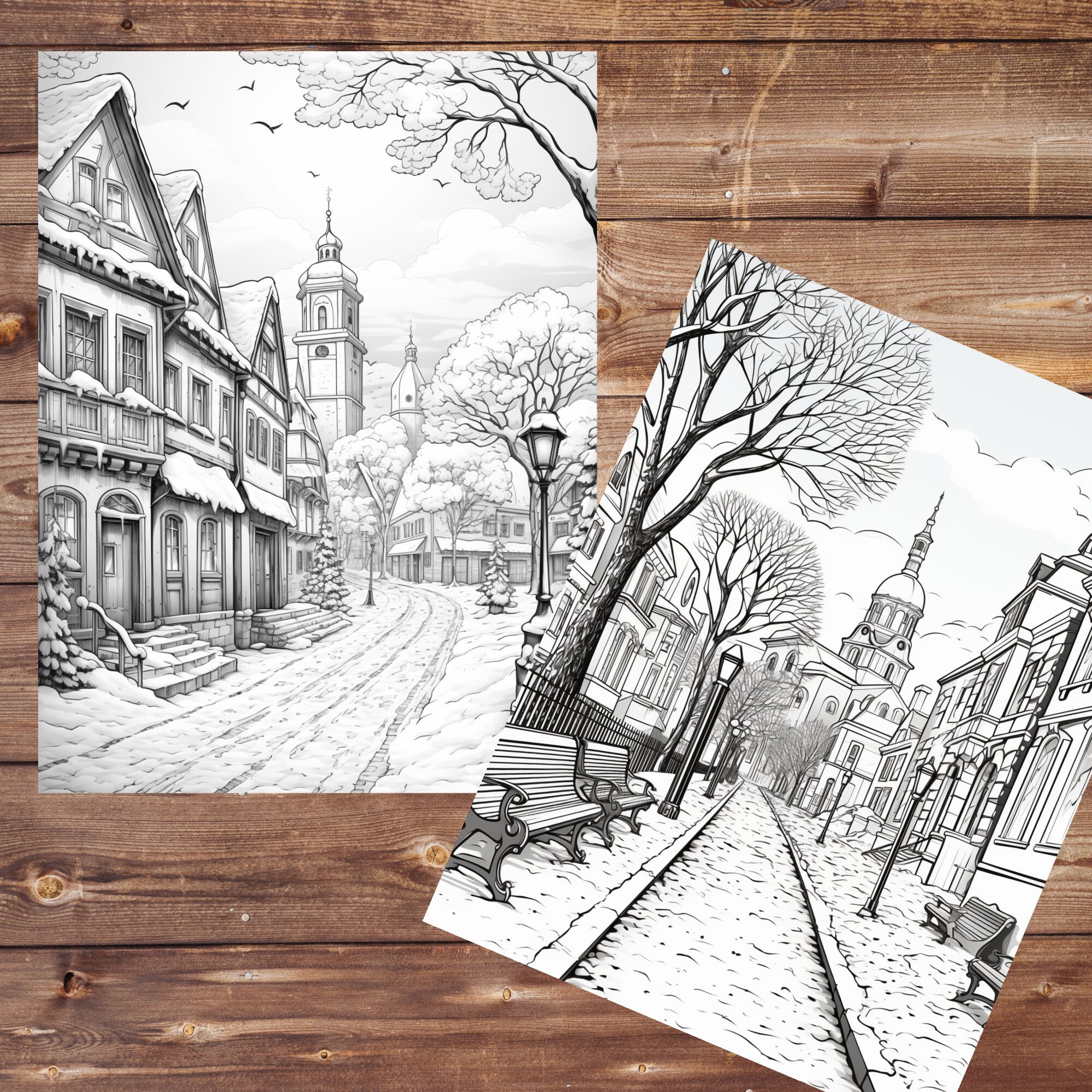 30 Winter Wonderland Coloring Book, Grayscale Winter Coloring Pages for ...