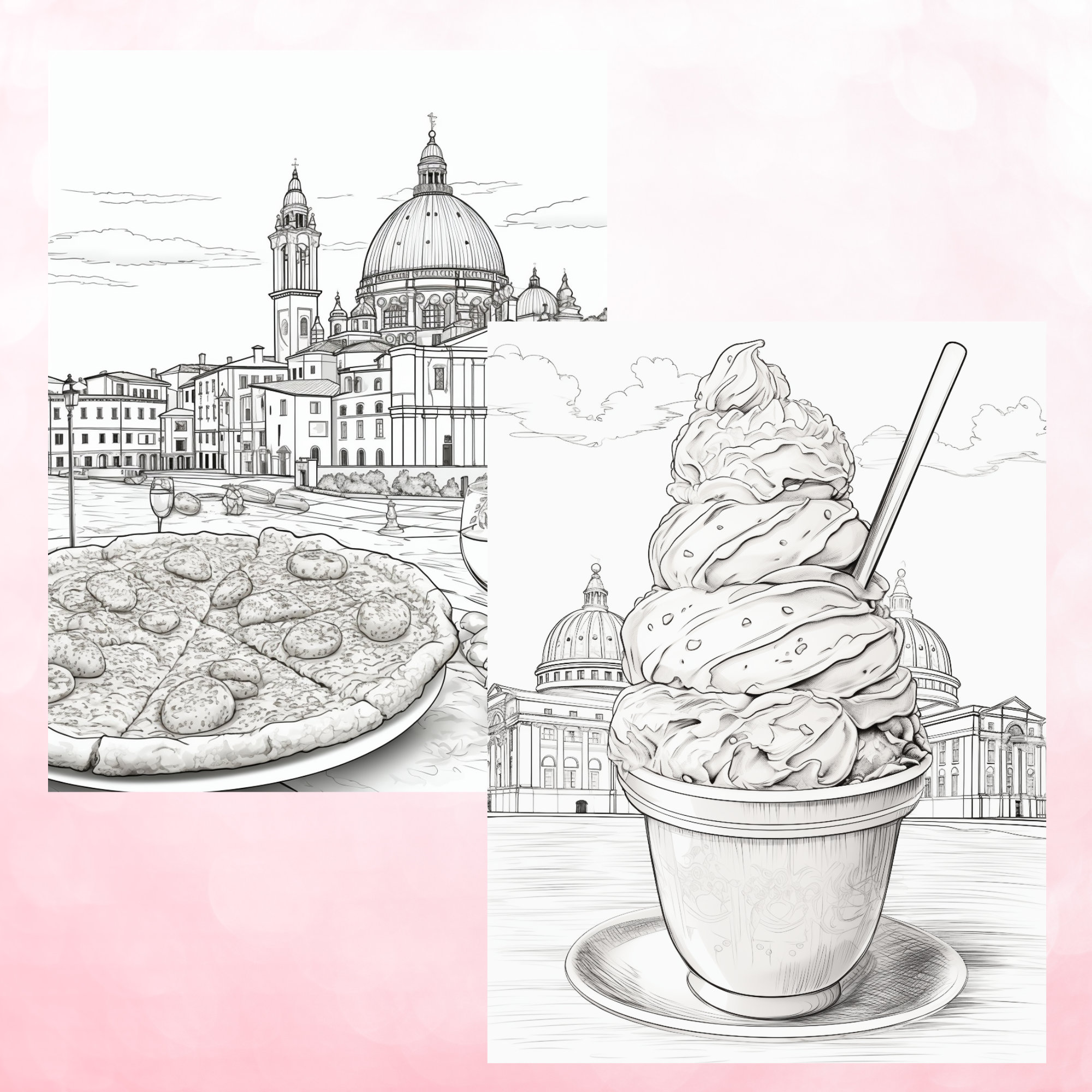 30 Italy Coloring Book, Grayscale Travel Destinations Coloring for ...