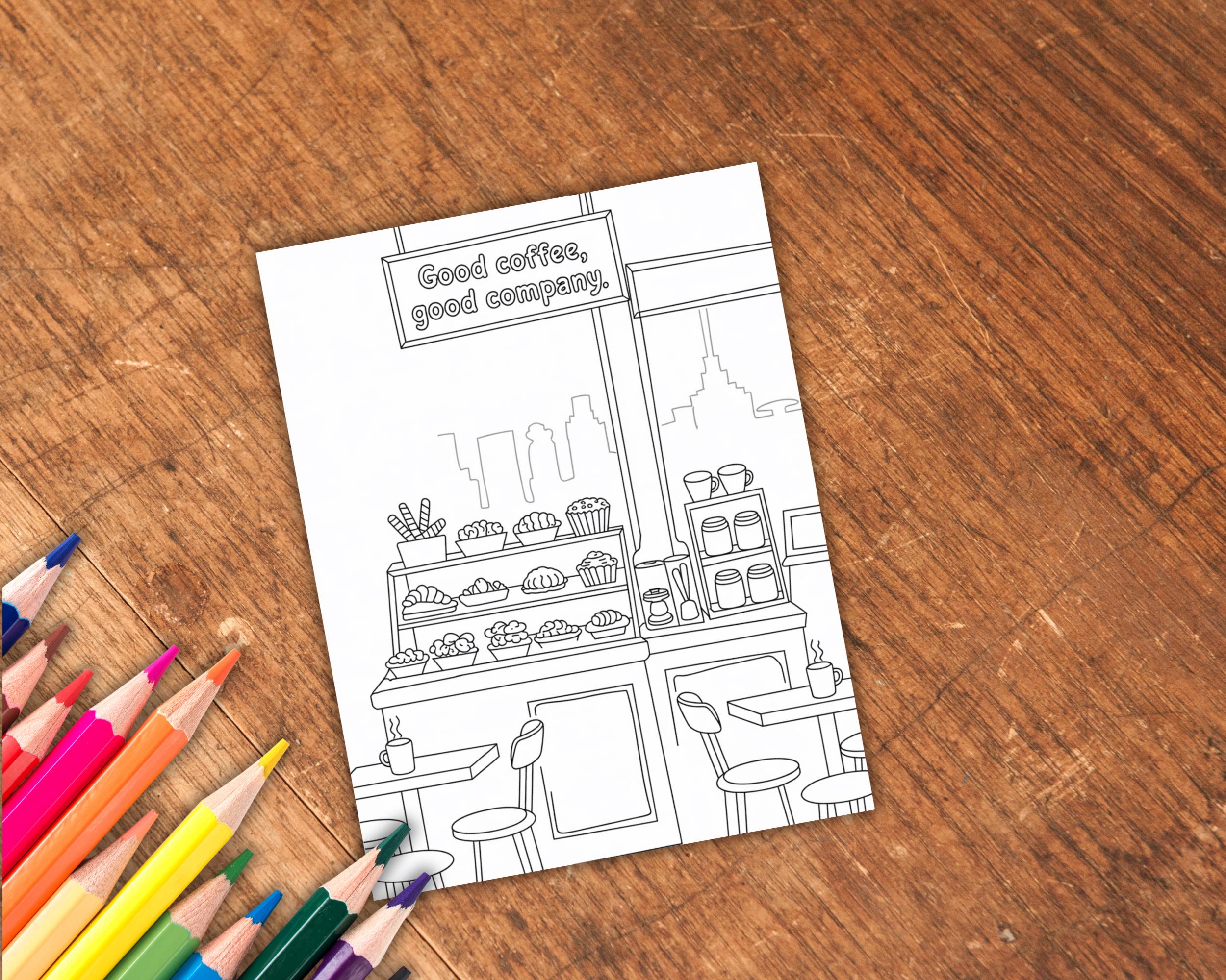 90 Cozy Coffee Shop Scenes Bundle Coloring Book, Easy Cozy Cafe Moments Coloring Pages, Cafe ...