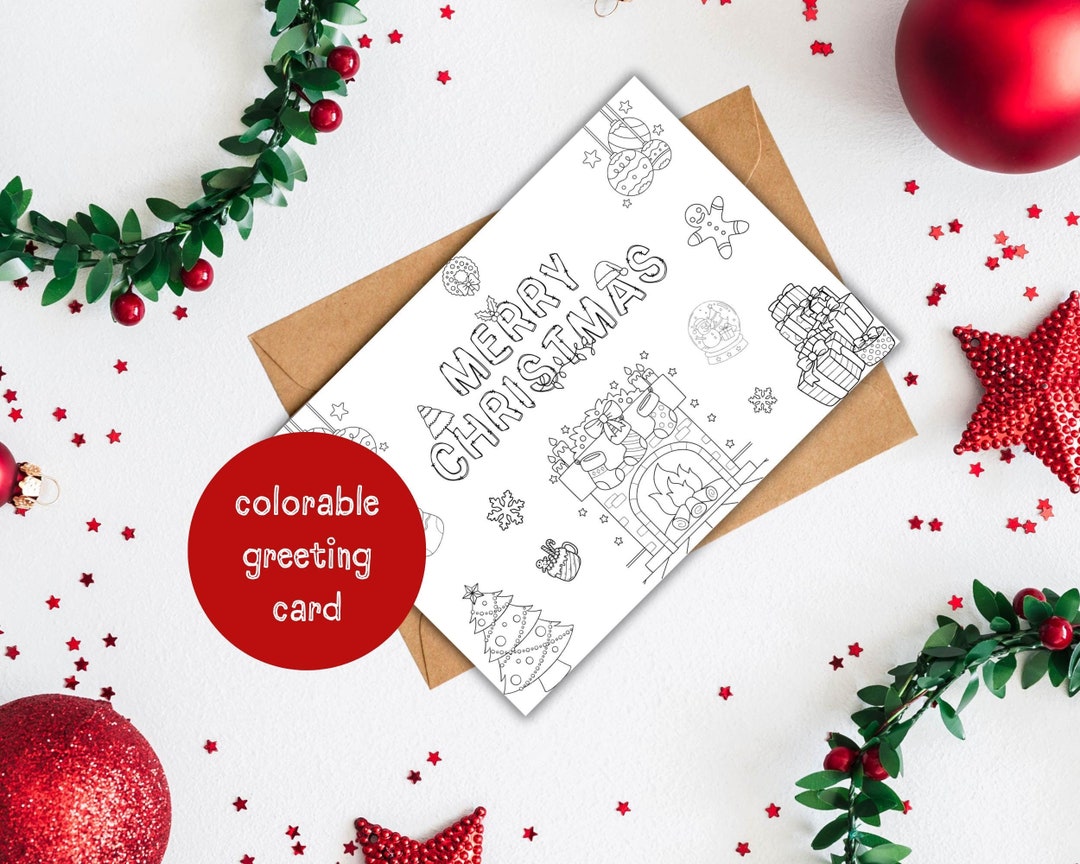 Custom Christmas Coloring Card, Printable Holiday Greeting Card for ...