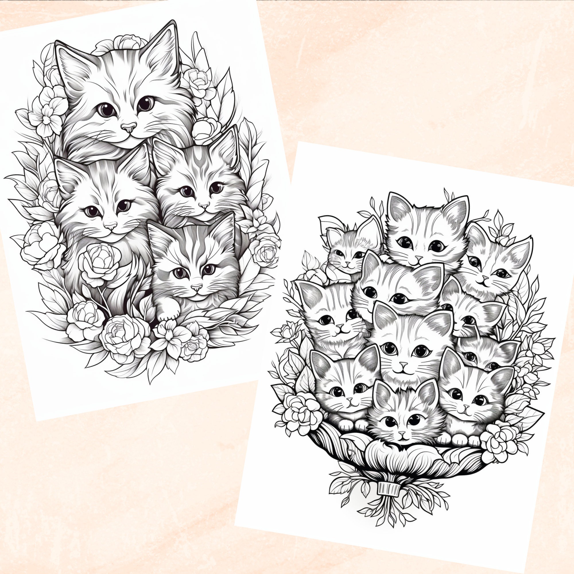 25 Mandala Style Cat Coloring Book Grayscale Printable Cats - Etsy