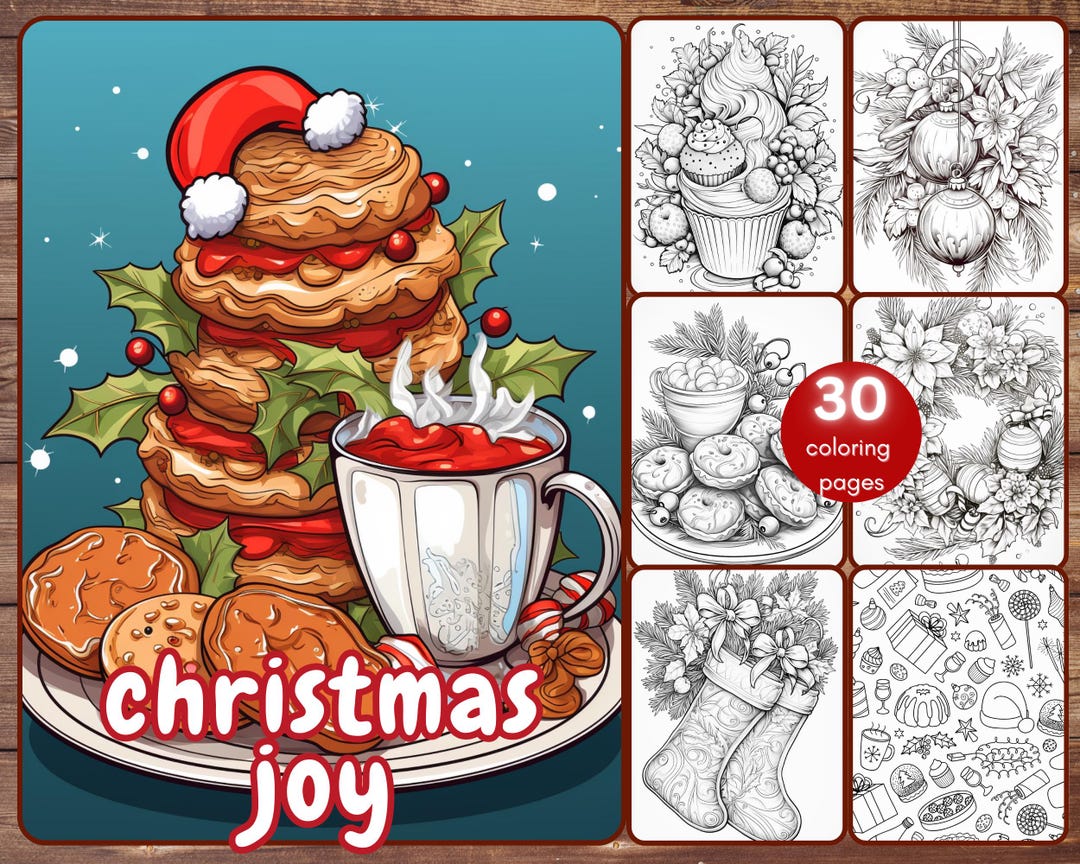 Christmas Decor Coloring Book, 30 Grayscale Christmas Joy Coloring ...