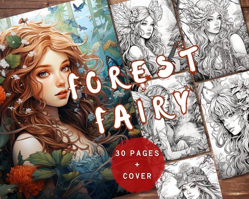 30 Forest Fairy Coloring Book Grayscale Fantasy Printable - Etsy