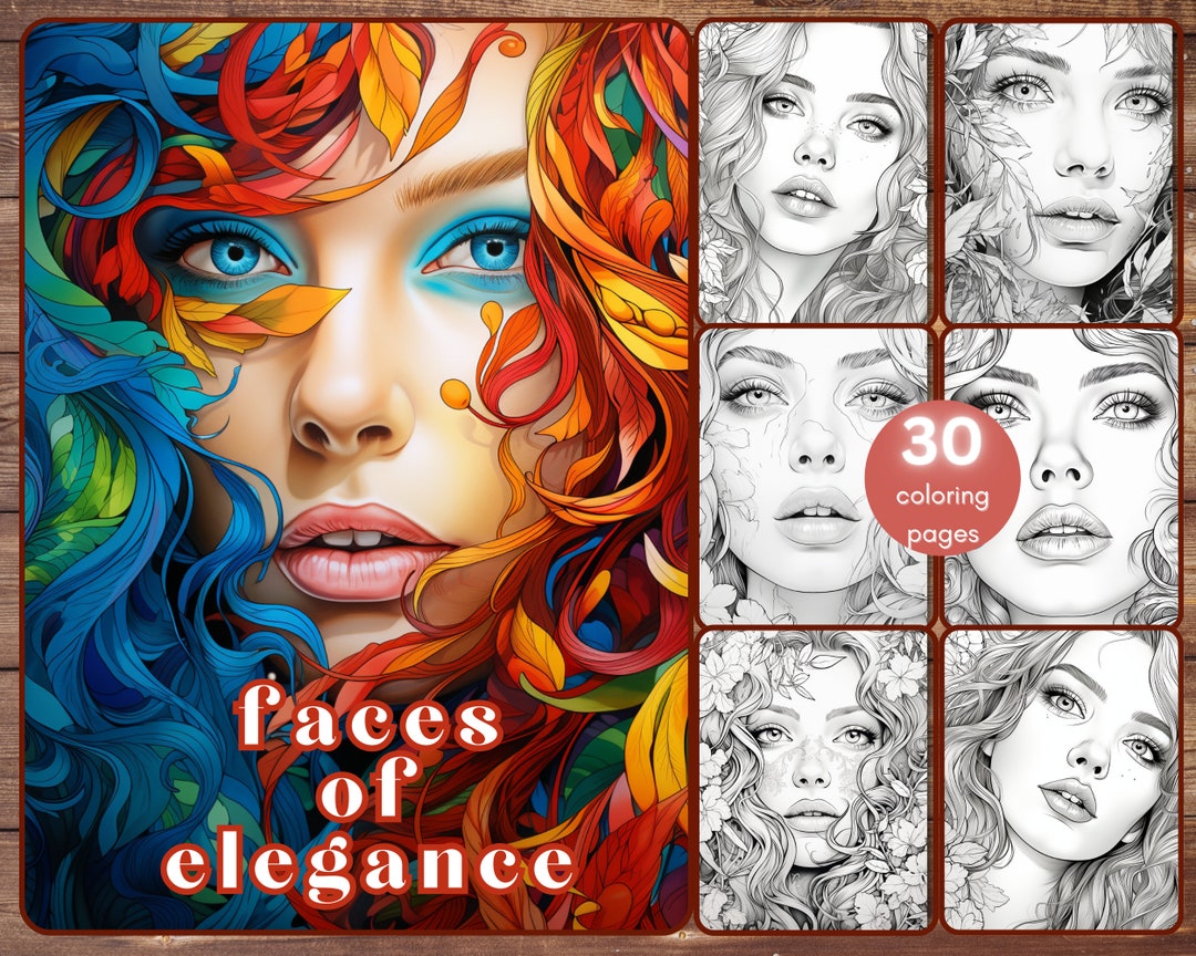 30 Face of a Woman Coloring Book, Grayscale Fantasy Face Coloring for ...