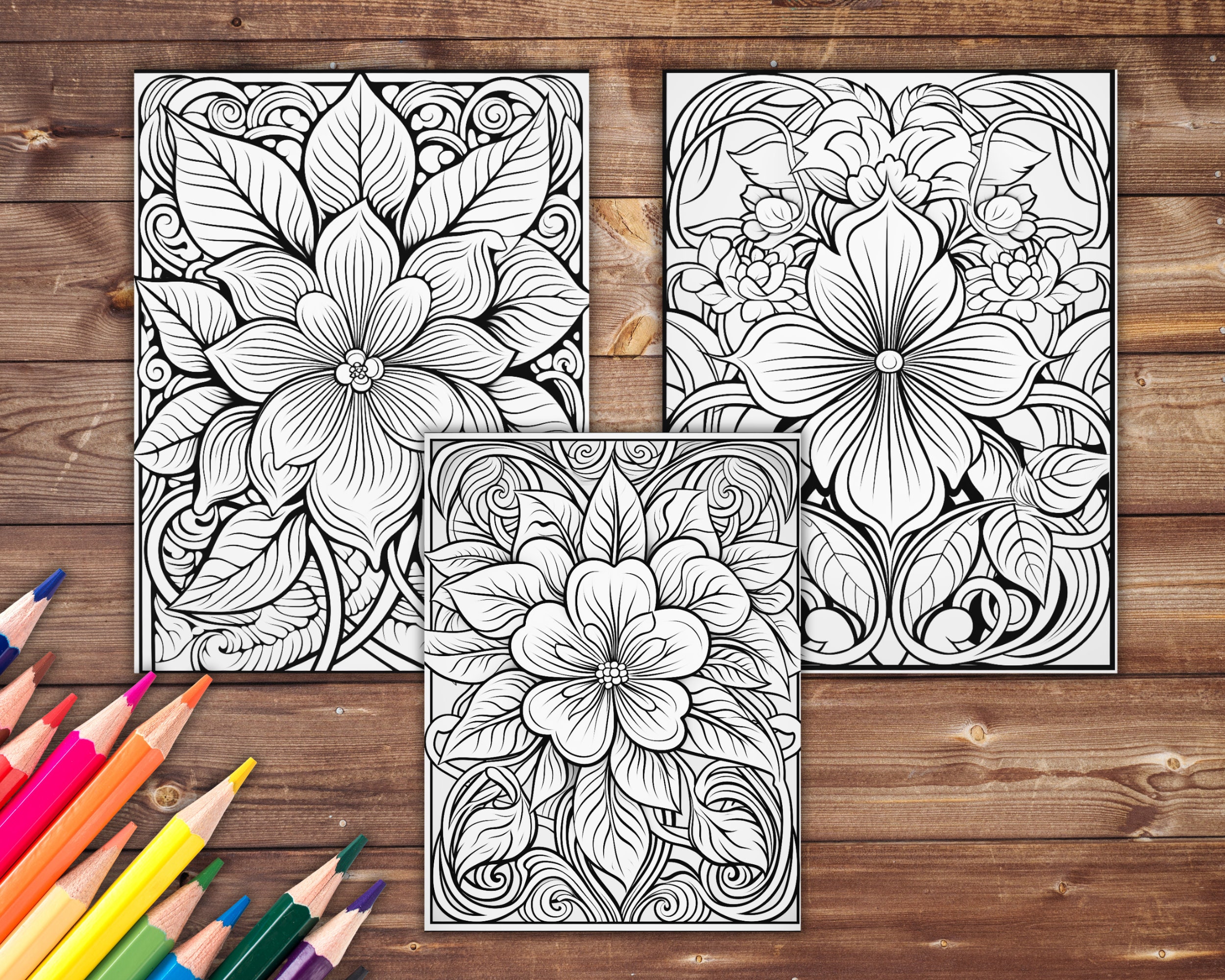 30 Floral Patterns Coloring Book, Printable Flower Patterns Coloring ...