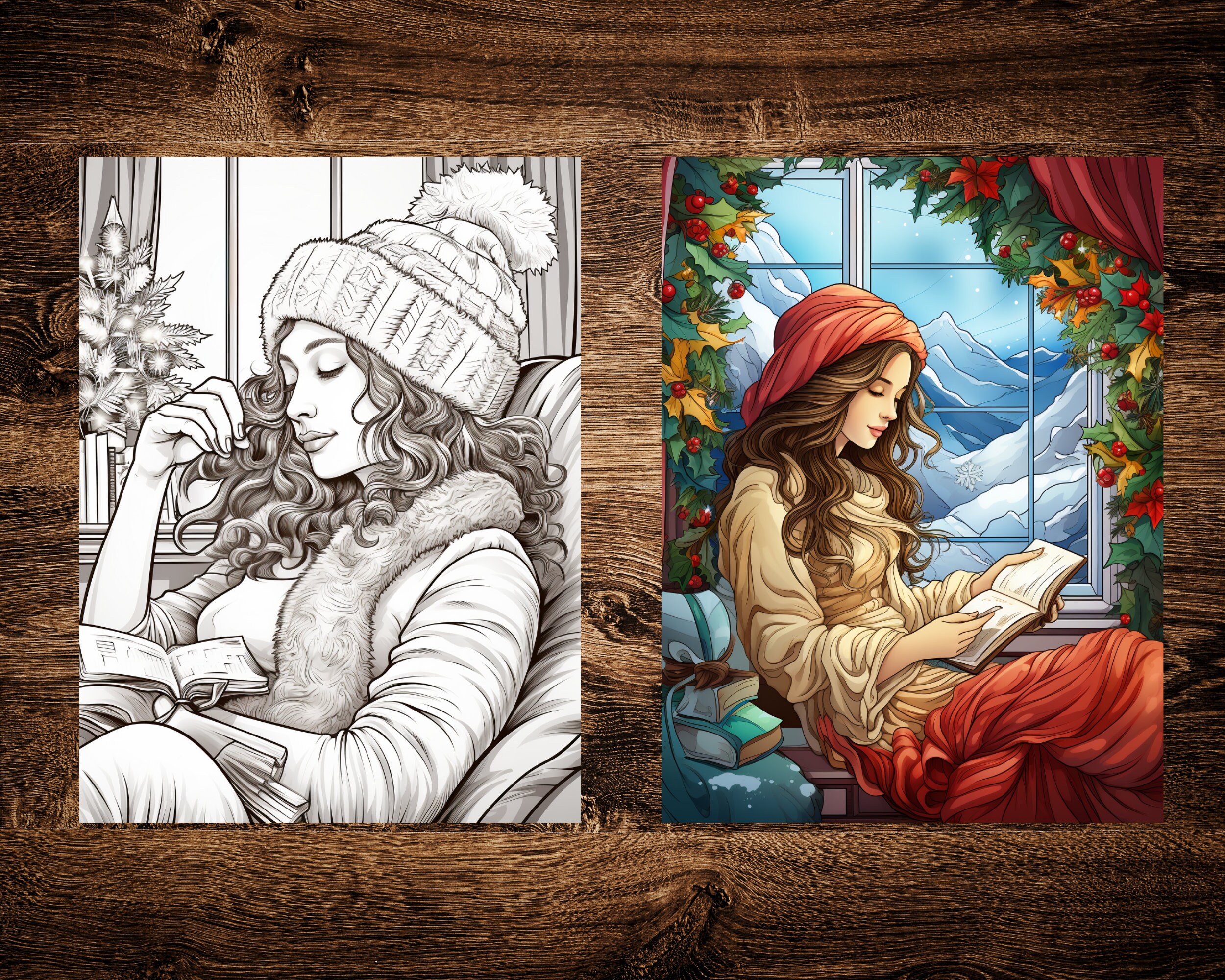 20 Cozy Christmas Coloring Book, Grayscale Printable Christmas Coloring ...