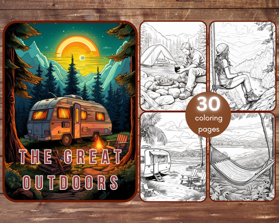 30 the Great Outdoors Coloring Book, Grayscale Camping Coloring Pages ...