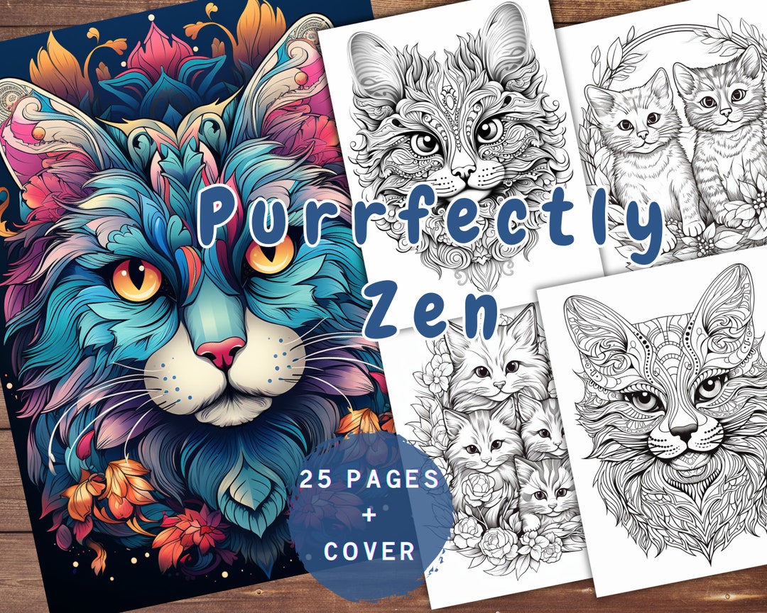 25 Mandala Style Cat Coloring Book Grayscale Printable Cats - Etsy