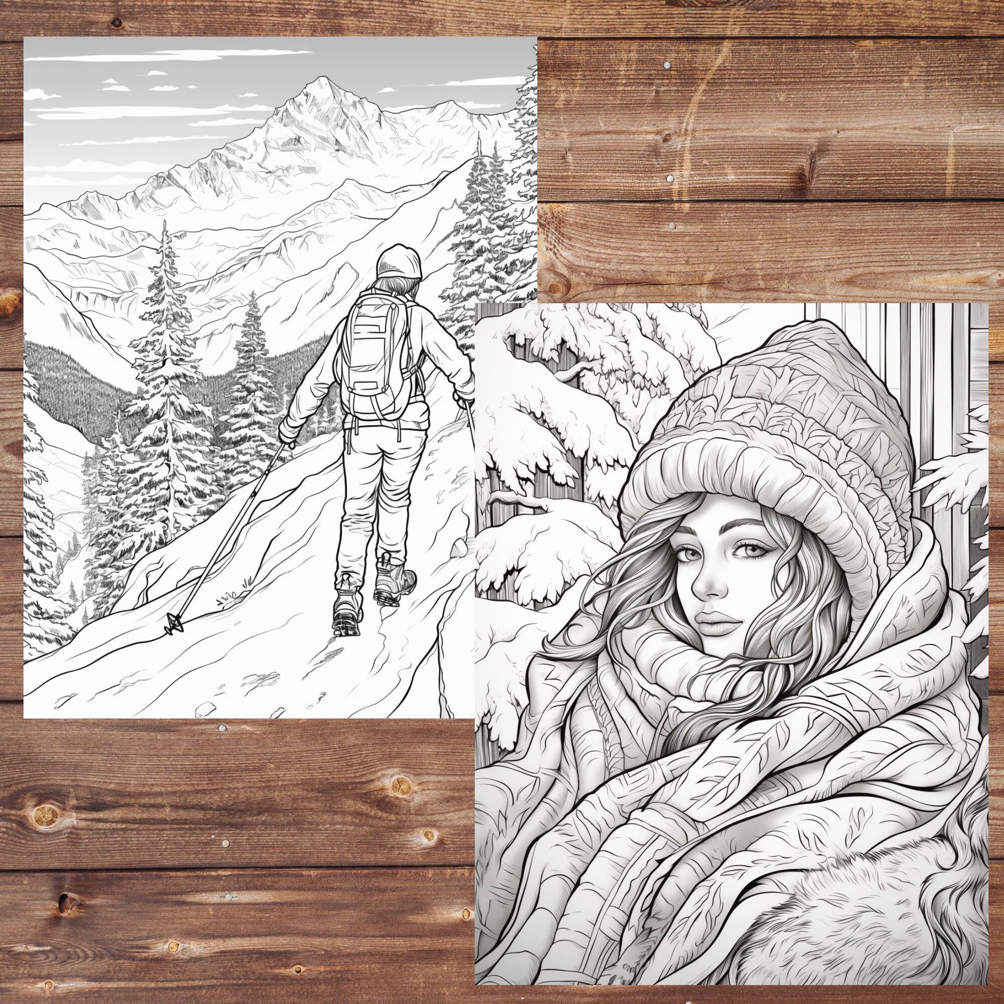 30 Winter Wonderland Coloring Book, Grayscale Printable PDF Winter ...