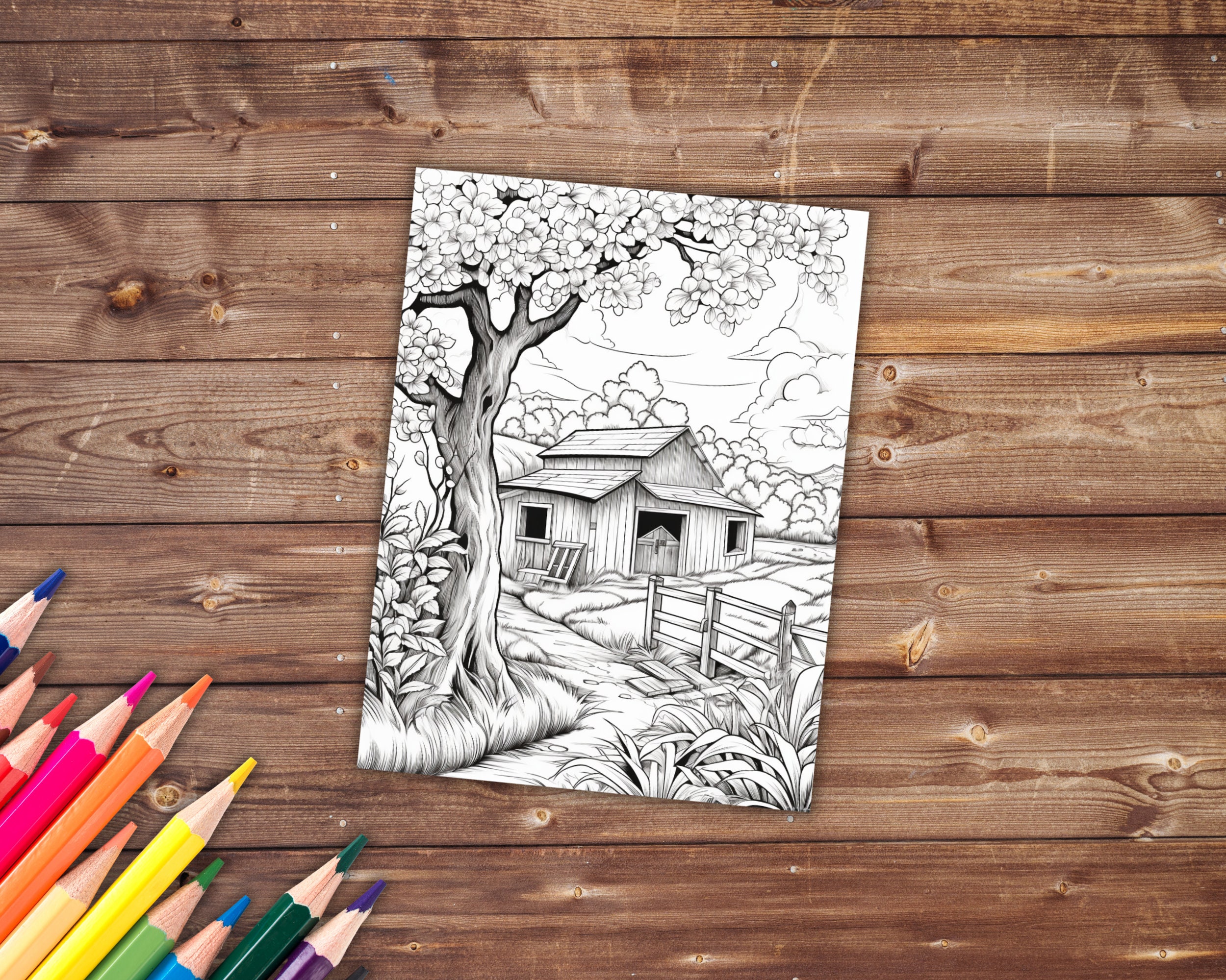 30 Spring Time Coloring Book, Grayscale Spring Gardens Coloring Pages ...
