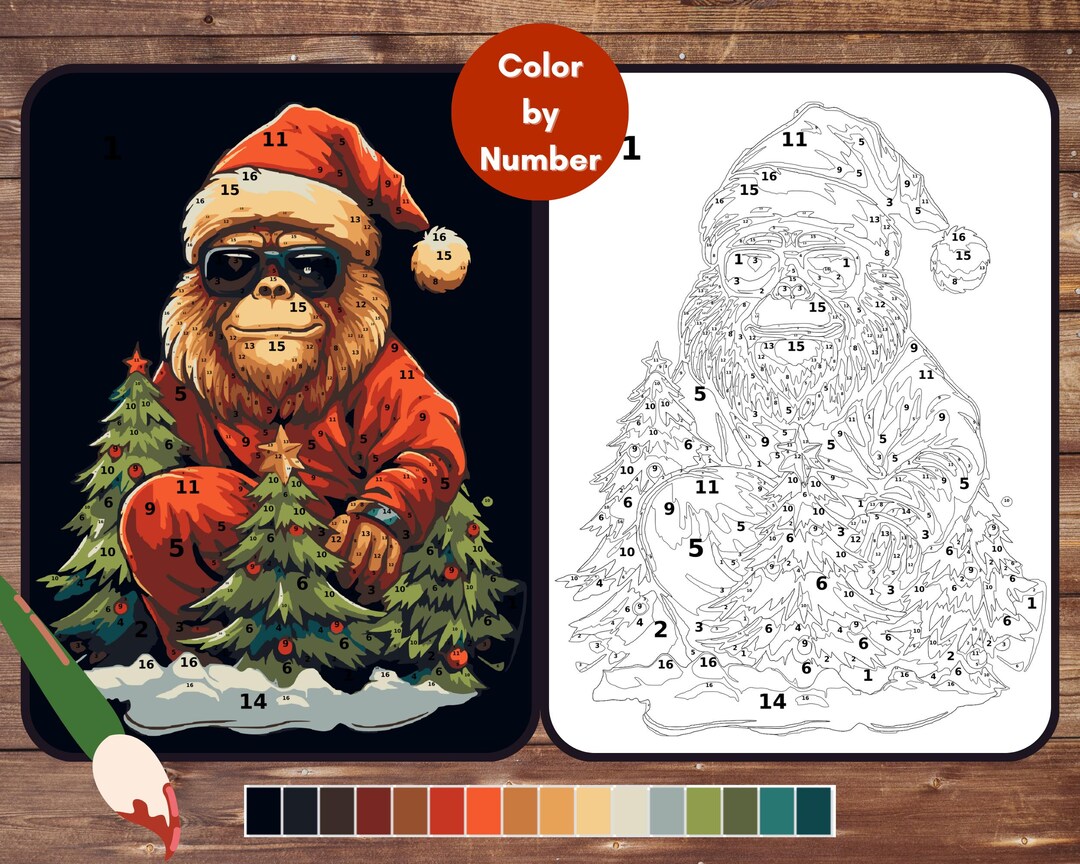 Monkey Color by Number for Adult, Christmas Paint by Number, Printable ...