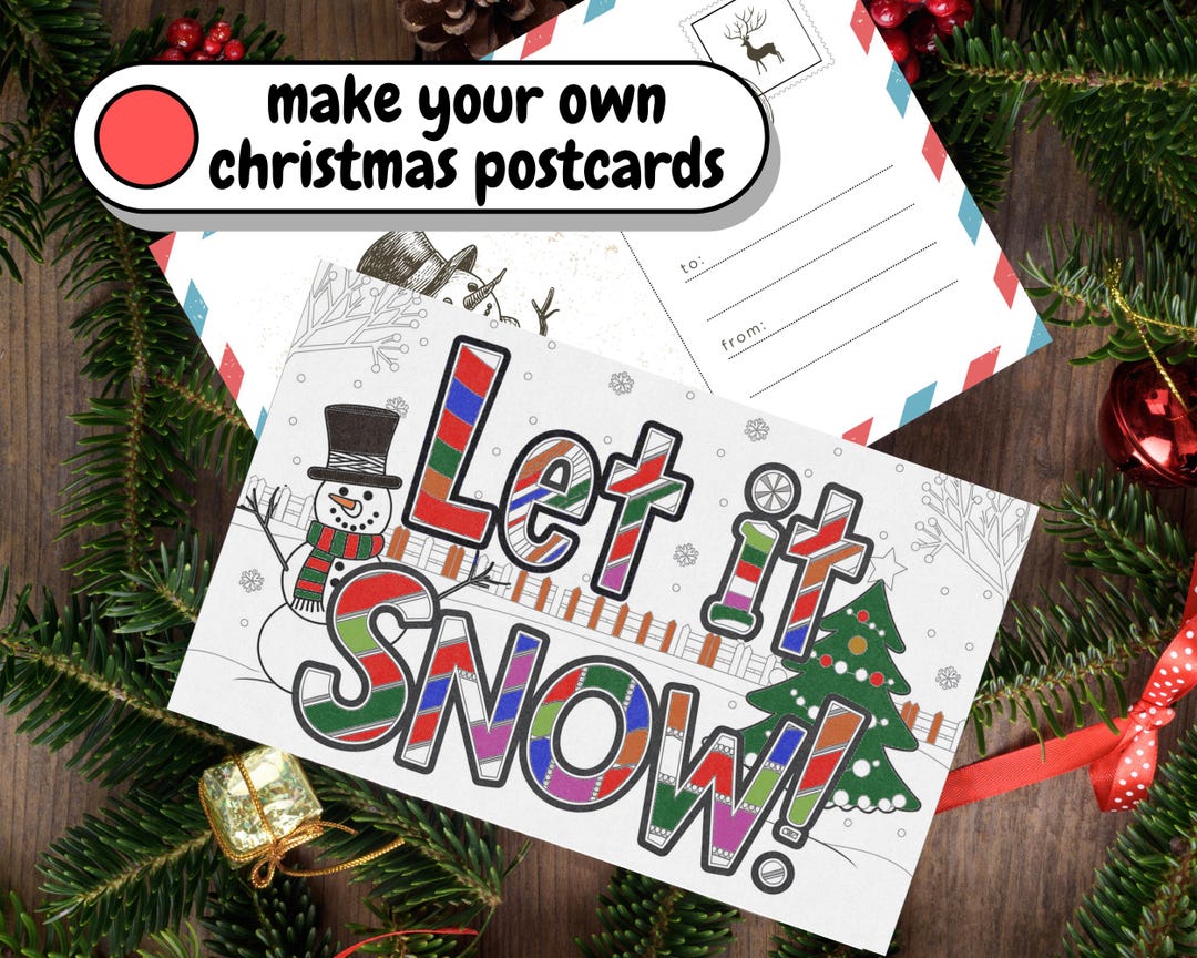Christmas Coloring Postcards, Coloring Postcards With Stamps, Printable ...