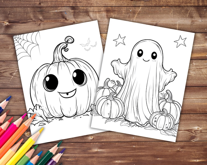 31 Cute Kawaii Halloween Coloring Book, Simple Cozy Halloween Coloring ...