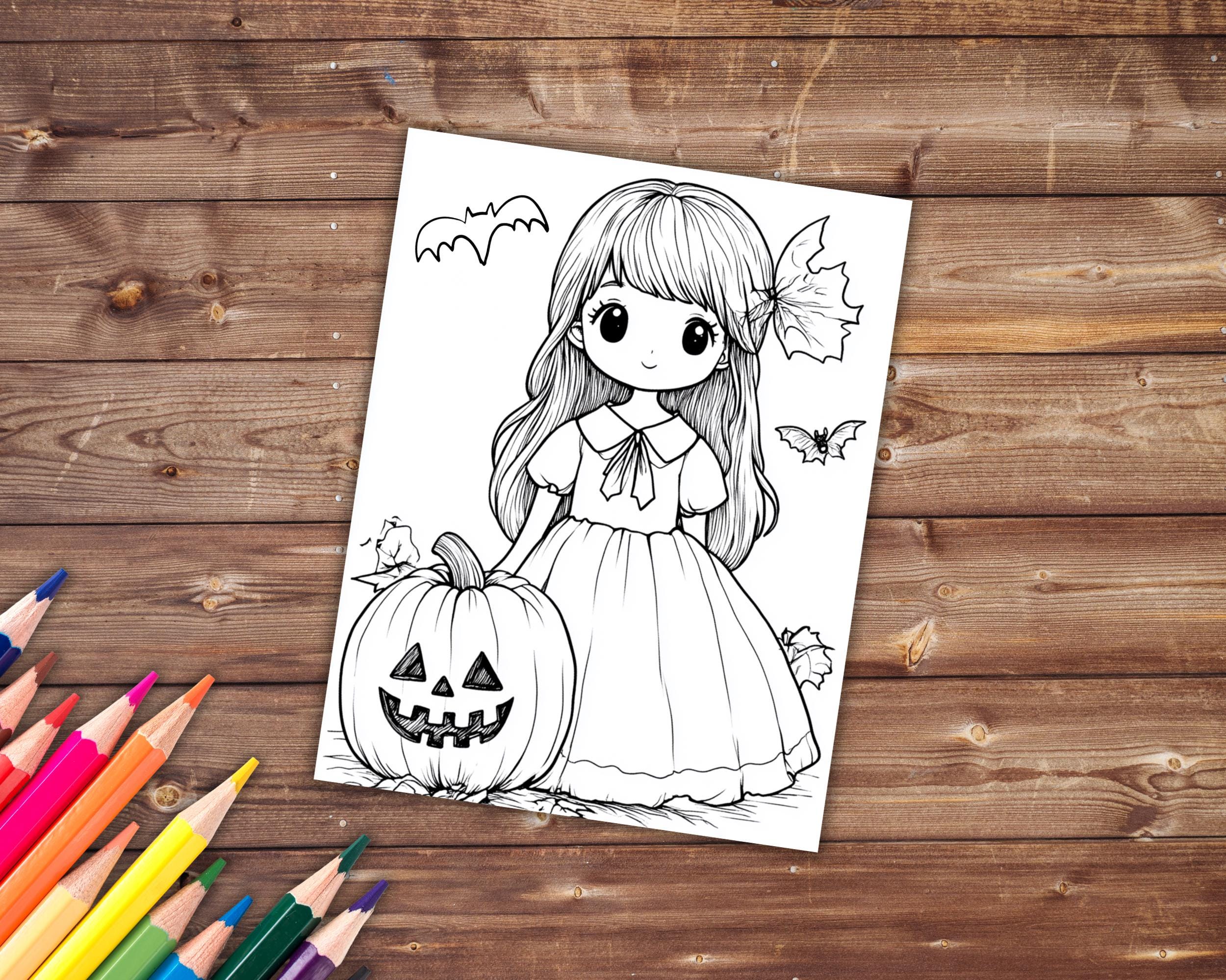 31 Cute Kawaii Halloween Coloring Book, Simple Cozy Halloween Coloring ...