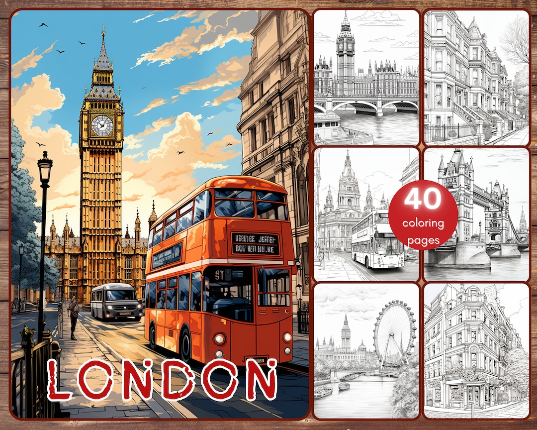40 London Coloring Book, Grayscale Big Eye Coloring Pages for Adults ...