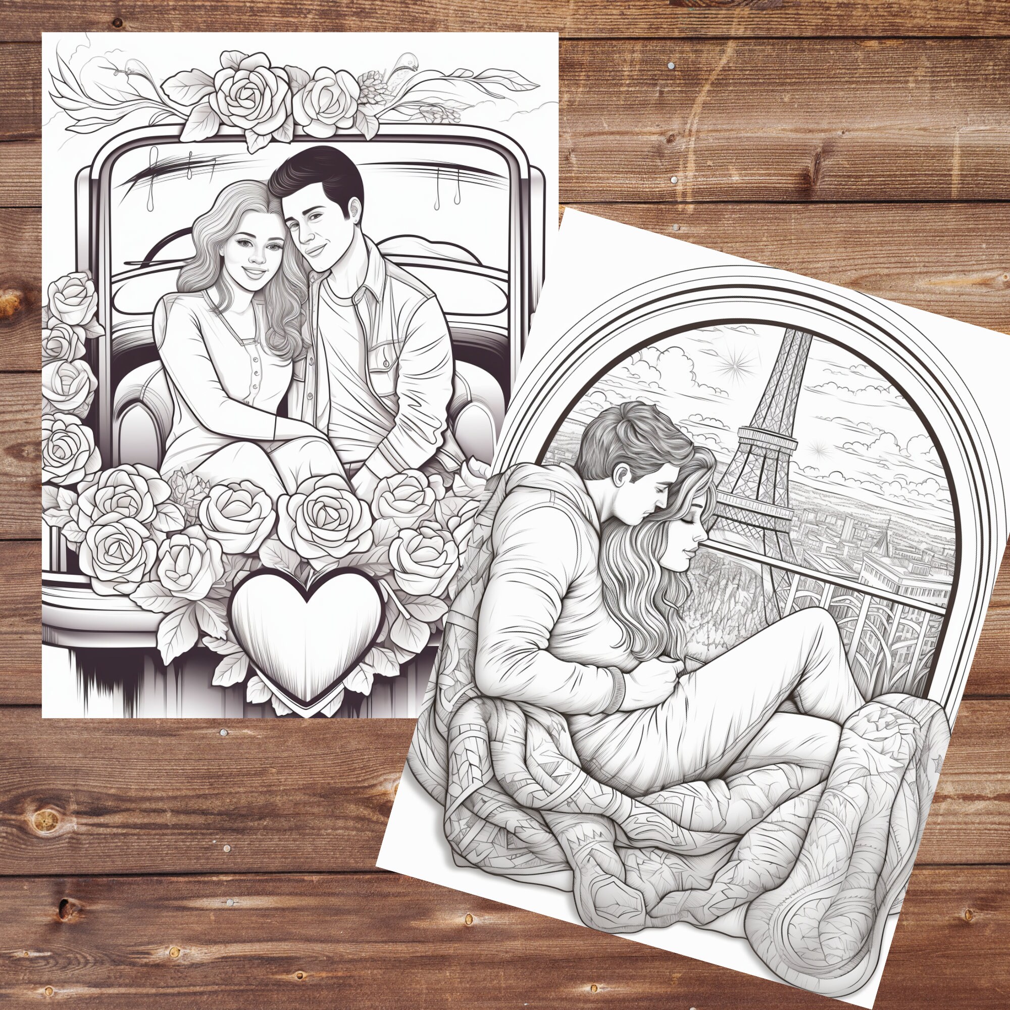 30 Valentine's Day Coloring Book, Grayscale Printable Couples Coloring ...