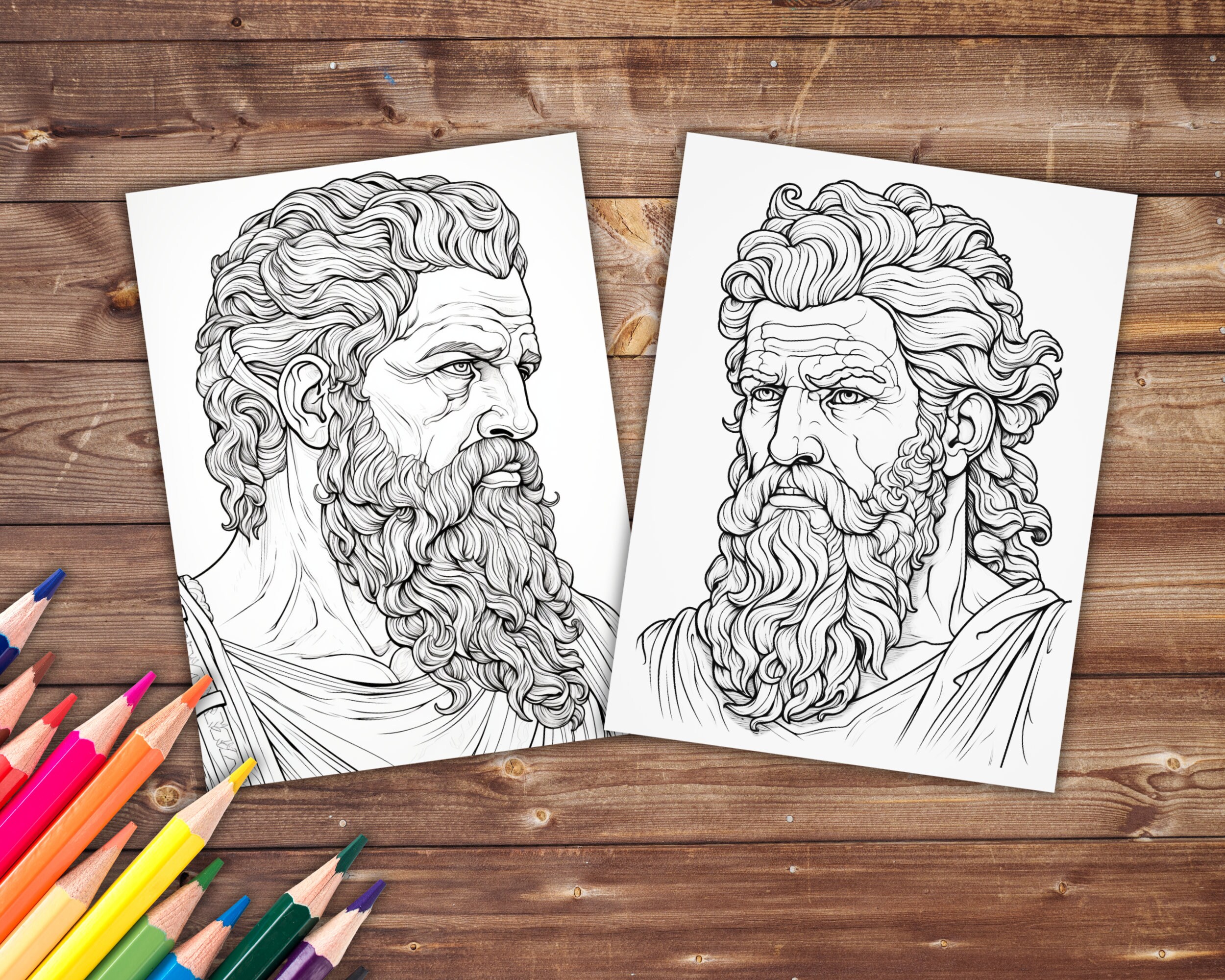 30 Sculptures Coloring Book, Grayscale Ancient Greek Mythology Coloring ...