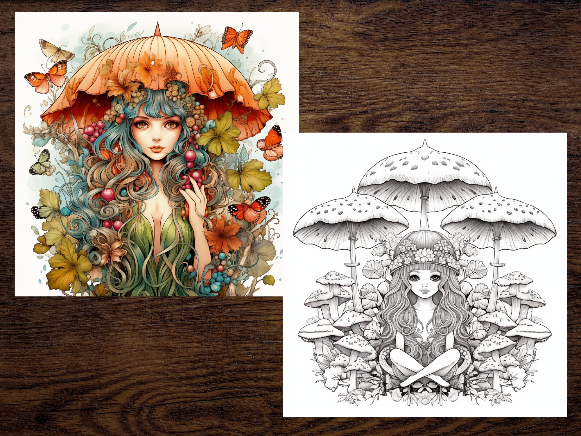 15 Mushrooms and Fairies Coloring Book, Mandala Inspired Fantasy ...