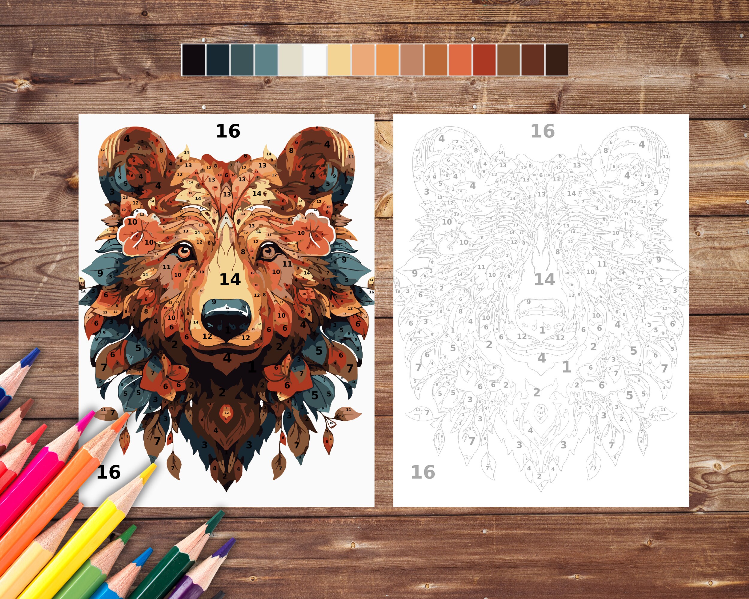 Bear Mandala Paint by Number, Color by Number for Adult, Printable ...
